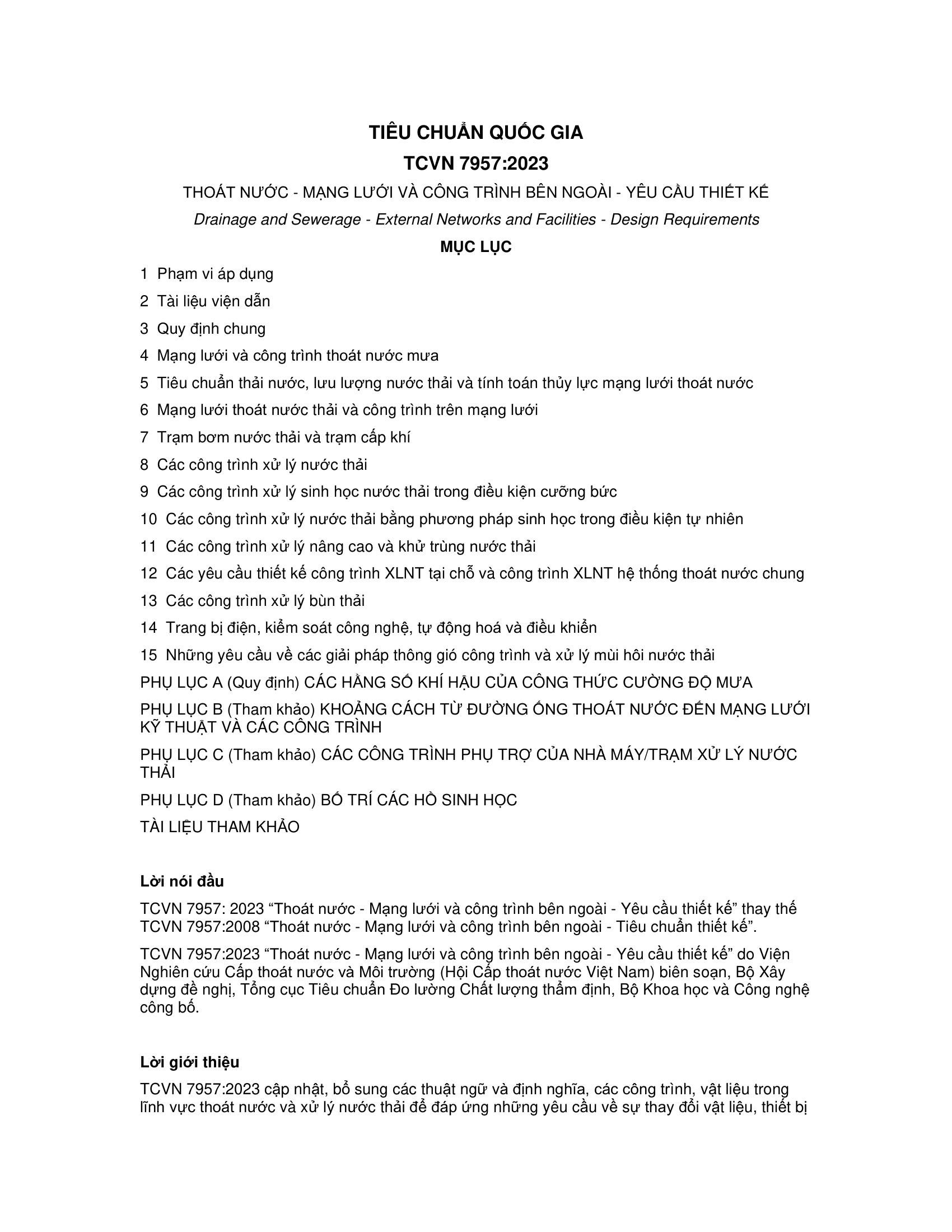 Tiêu chuẩn quốc gia TCVN 7957:2023 về Thoát nước - Mạng lưới và công ...