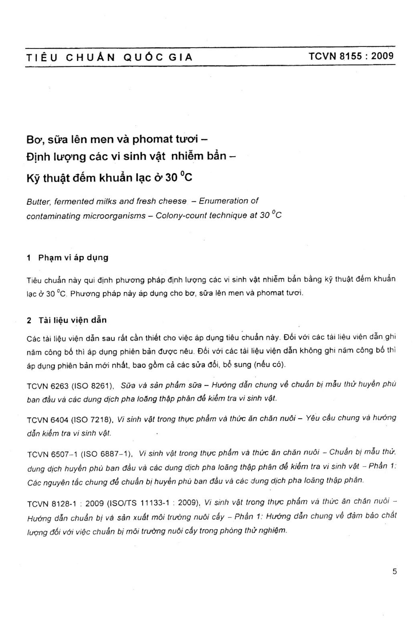 Tiêu chuẩn quốc gia TCVN 8155:2009 (ISO 13559 : 2002) về Bơ, sữa lên ...