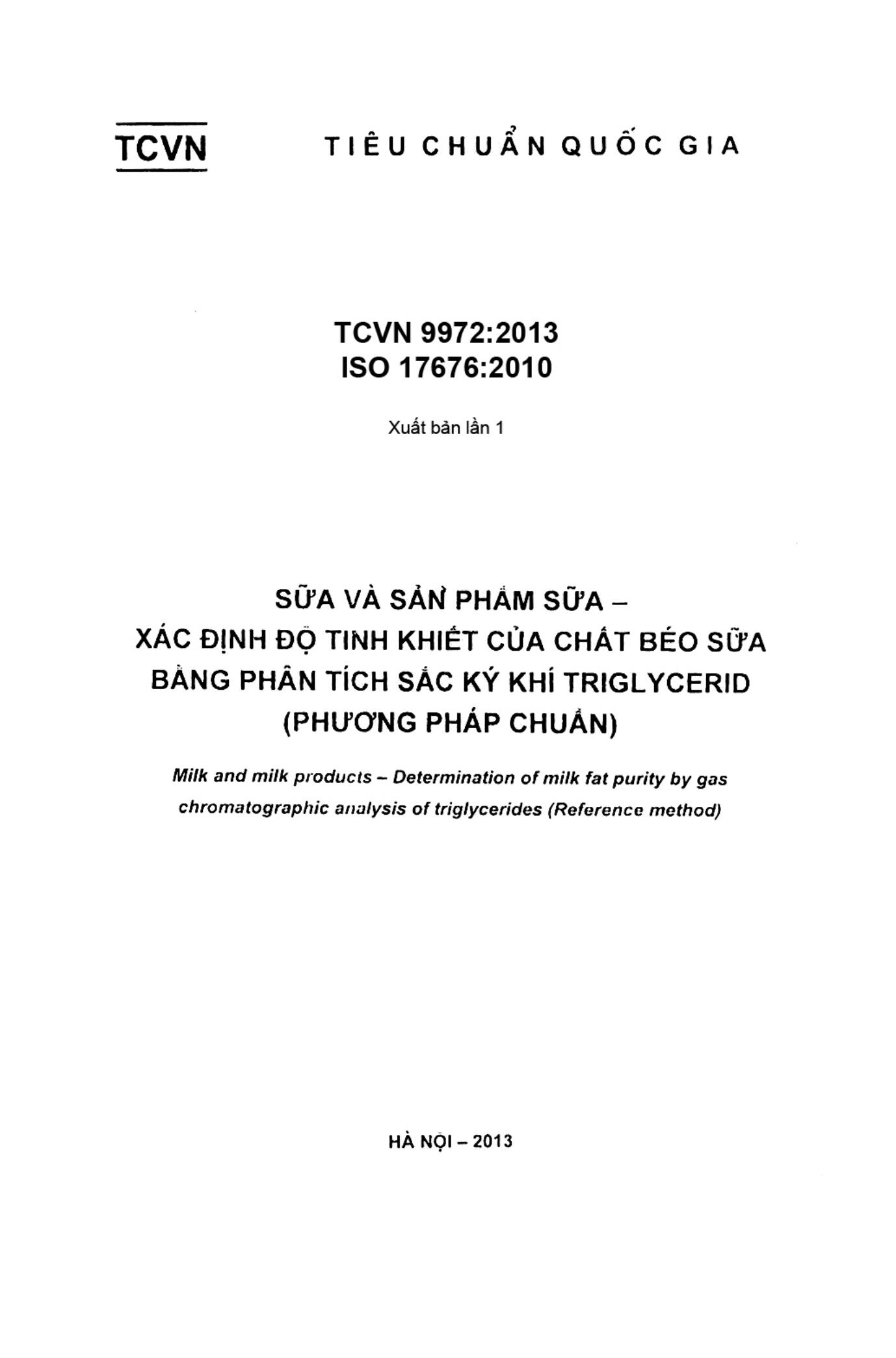 Tiêu chuẩn quốc gia tcvn 9972:2013 (iso 17678:2010) về sữa và sản phẩm ...