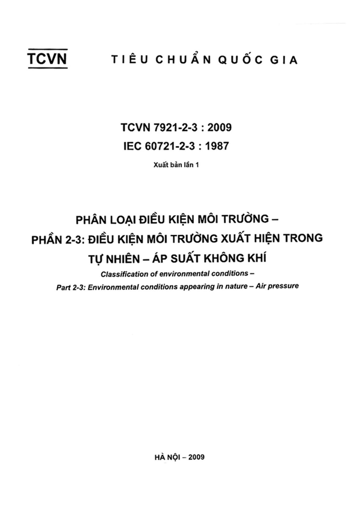 Tiêu chuẩn quốc gia tcvn 7921-2-3:2009 (iec 60721-2-3:1987) phân loại điều kiện môi trường ...