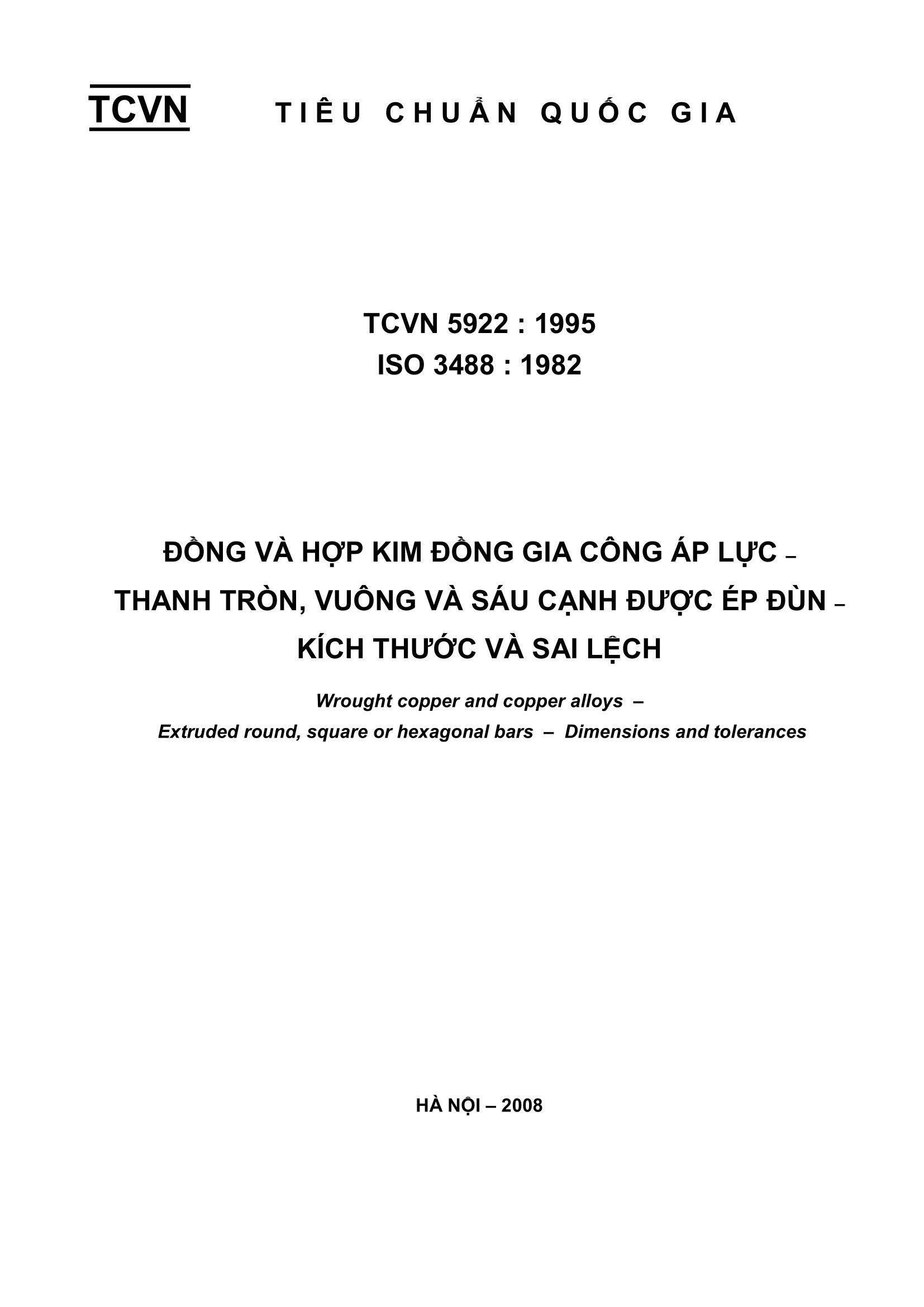 Tiêu chuẩn quốc gia tcvn 5922:1995 (iso 3488:1982) về đồng và hợp kim đồng gia công áp lực ...