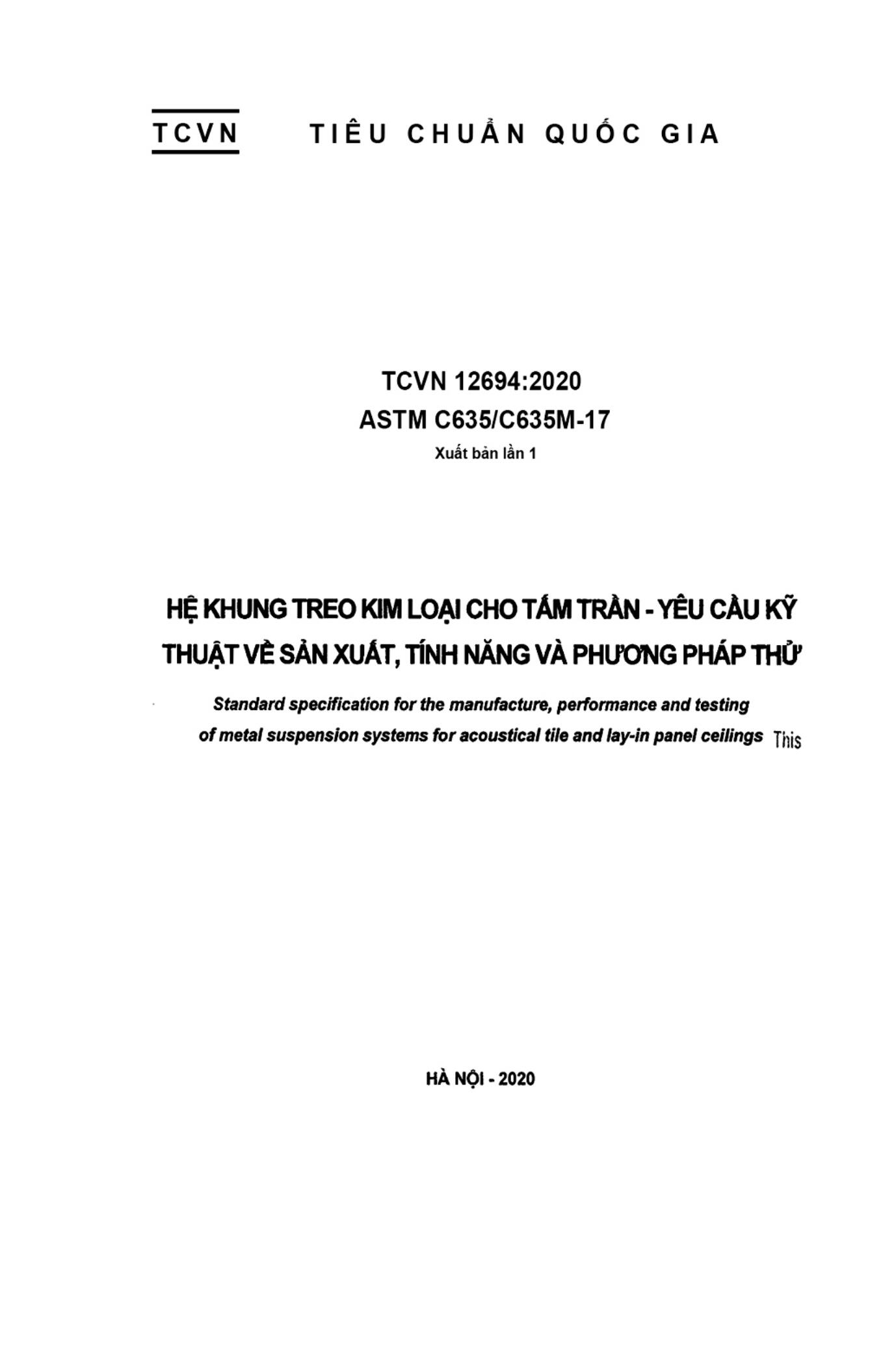 Tiêu chuẩn quốc gia tcvn 12694:2020 (astm c635/c635m-17) về hệ khung ...