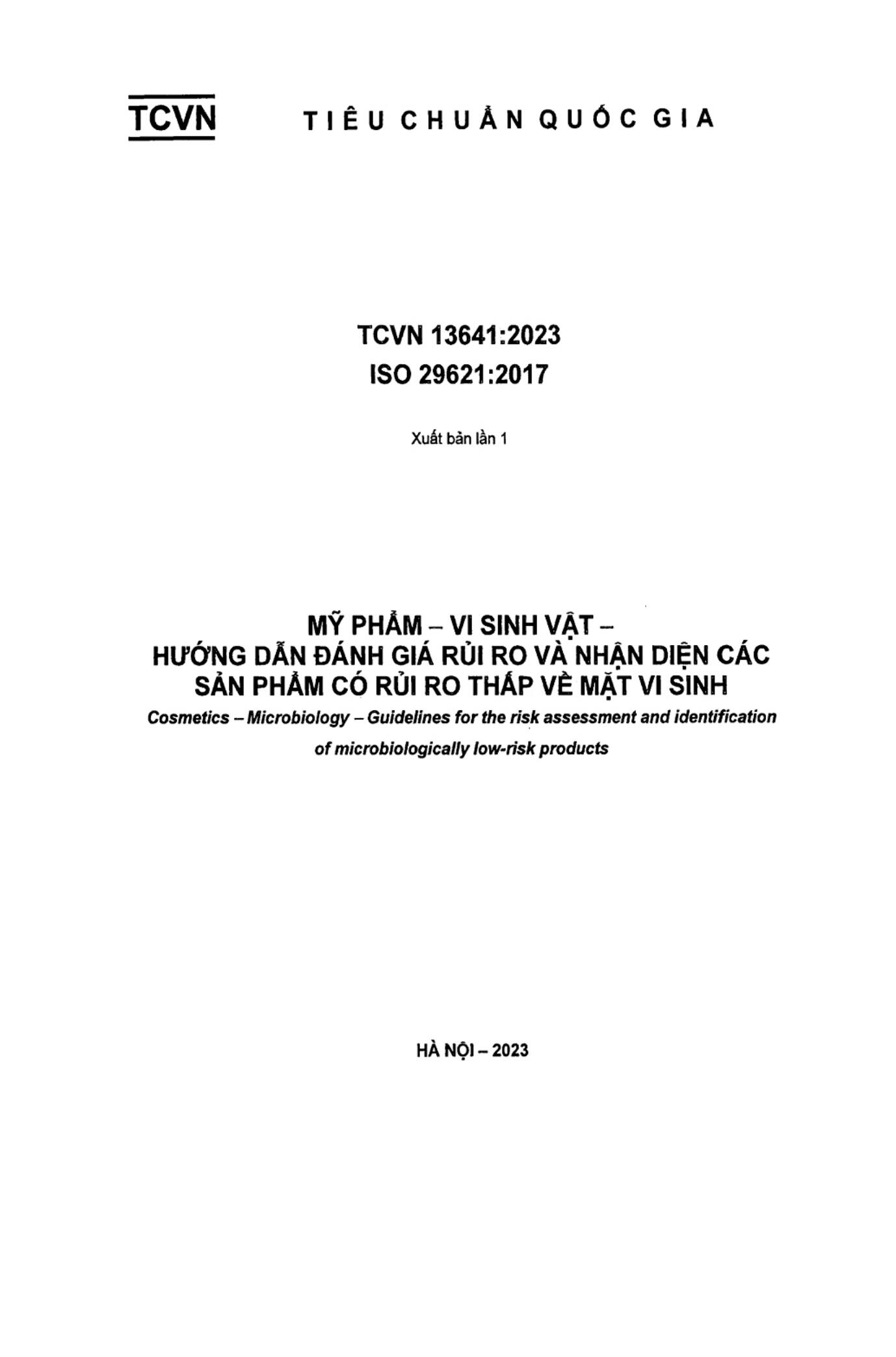 Tiêu chuẩn quốc gia TCVN 13641:2023 (ISO 29621:2017) về Mỹ phẩm - Vi ...