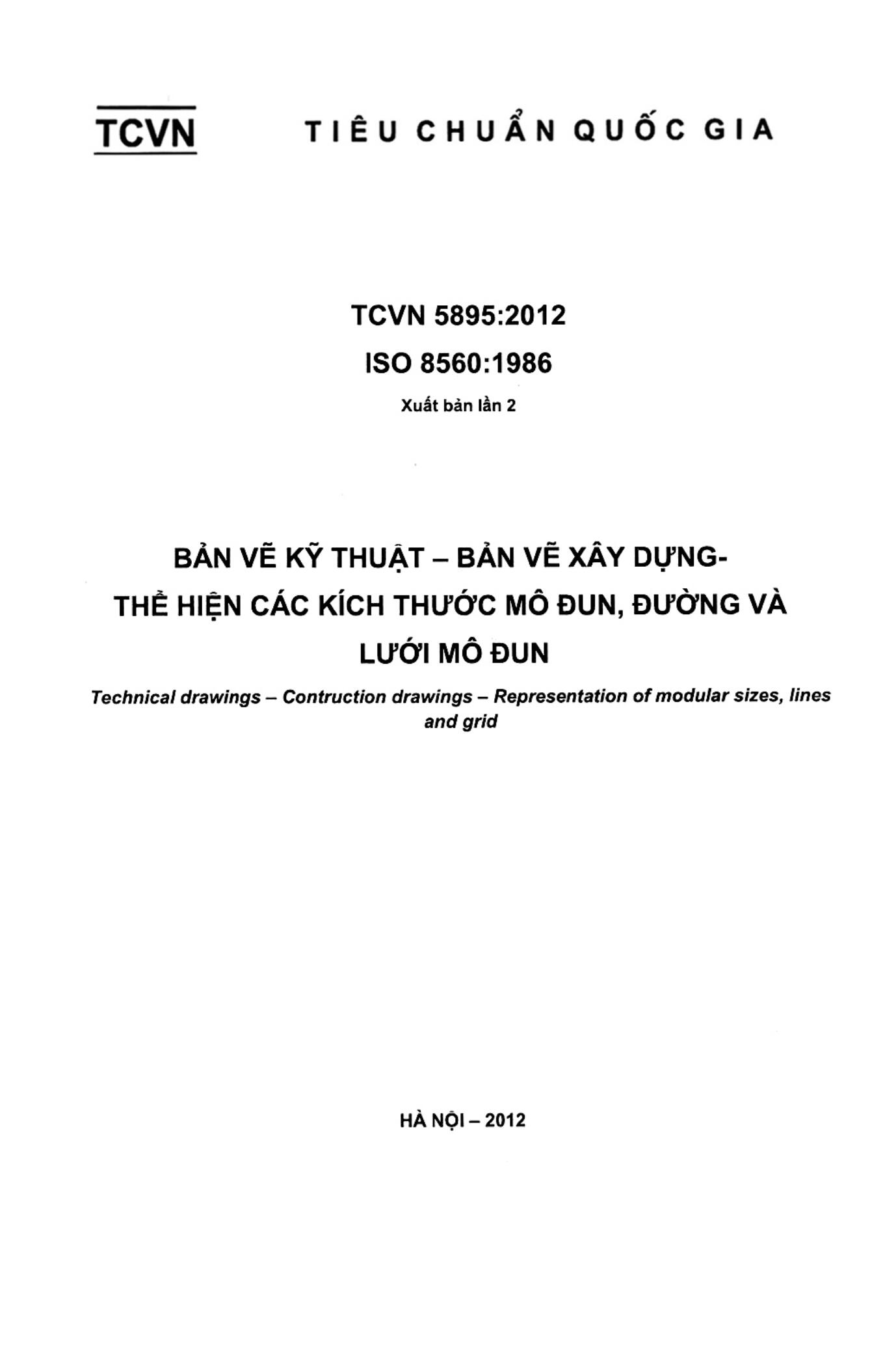 Tiêu chuẩn quốc gia tcvn 5895:2012 (iso 8560:1986) về bản vẽ kỹ thuật - bản vẽ xây dựng - thể ...