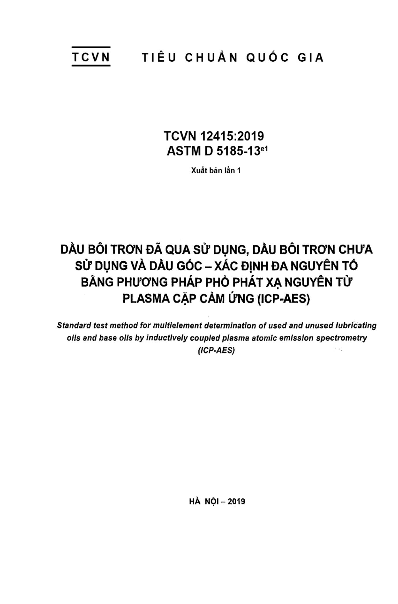 Tiêu chuẩn quốc gia TCVN 12415:2019 (ASTM D 5185-13e1) về Dầu bôi trơn ...