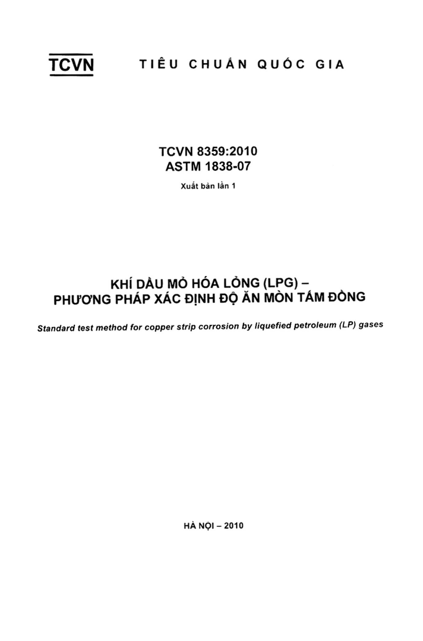 Tiêu chuẩn quốc gia TCVN 8359:2010 (ASTM 1838-07) về Khí dầu mỏ hóa ...