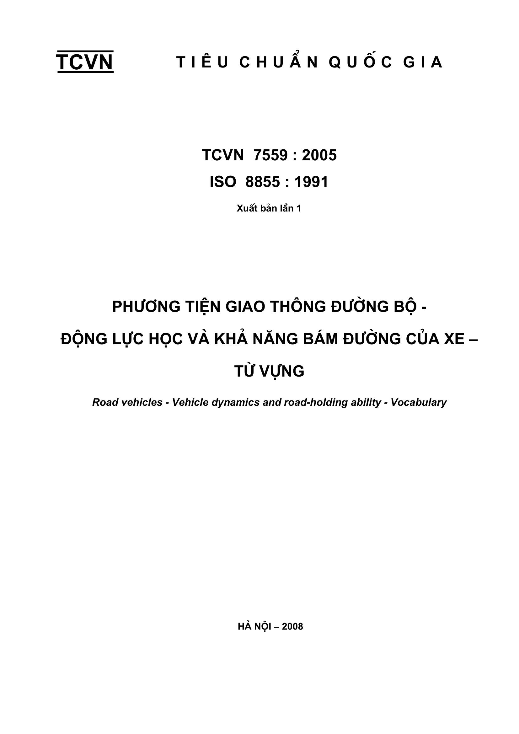 Tiêu chuẩn quốc gia tcvn 7559:2005 (iso 8855 : 1991) về phương tiện ...