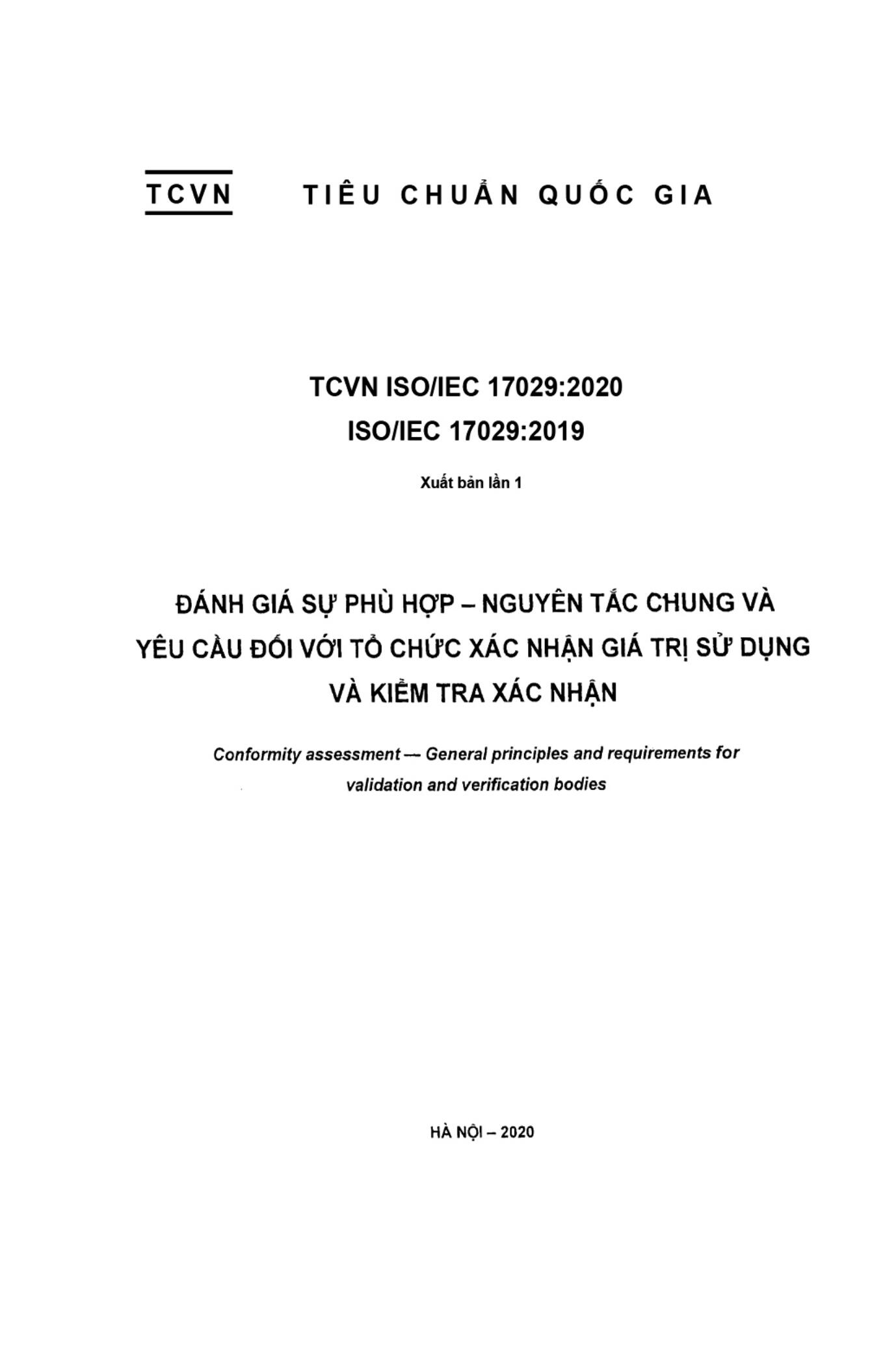 Tiêu chuẩn quốc gia TCVN ISO/IEC 17029:2020 (ISO/IEC 17029:2019) về Đánh giá sự phù hợp - Nguyên ...