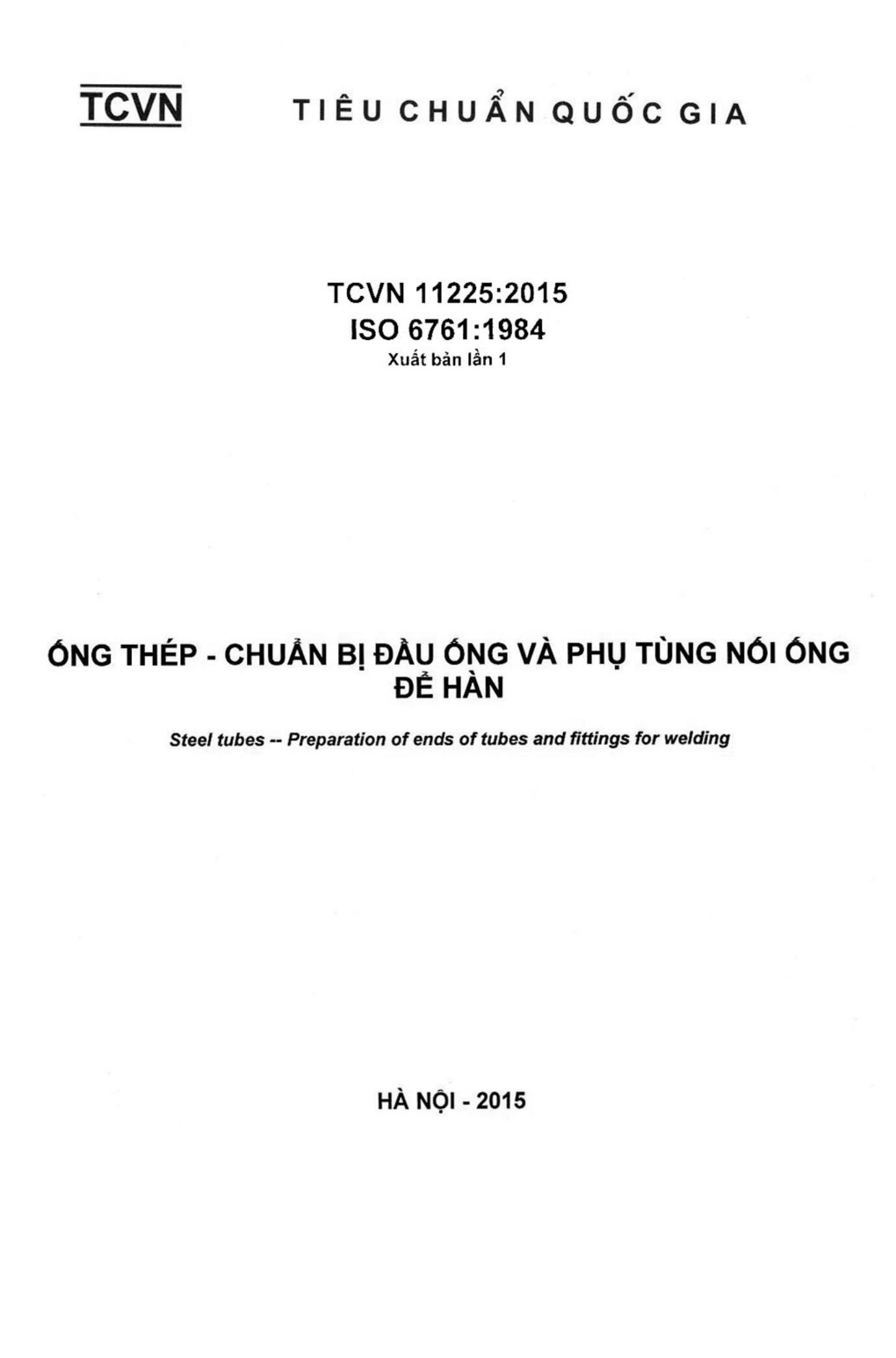 Tiêu chuẩn quốc gia TCVN 11225:2015 (ISO 6761:1981) về Ống thép - Chuẩn ...