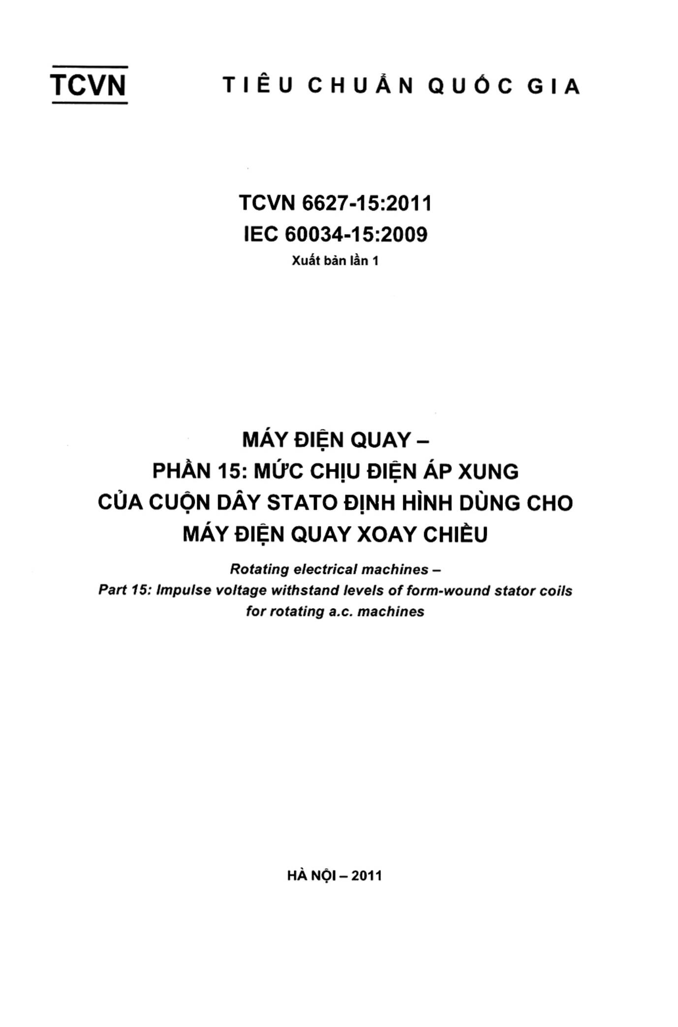 Tiêu chuẩn quốc gia tcvn 6627-15:2011 (iec 60034-15:2009) về máy điện quay – phần 15: mức chịu ...