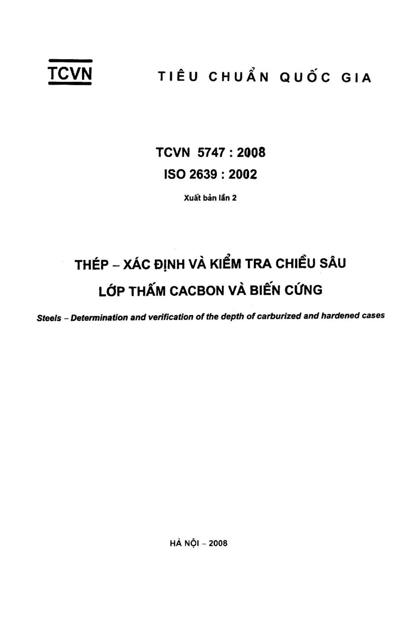 Tiêu chuẩn quốc gia tcvn 5747:2008 (iso 2639 : 2002) về thép - xác định và kiểm tra chiều sâu ...