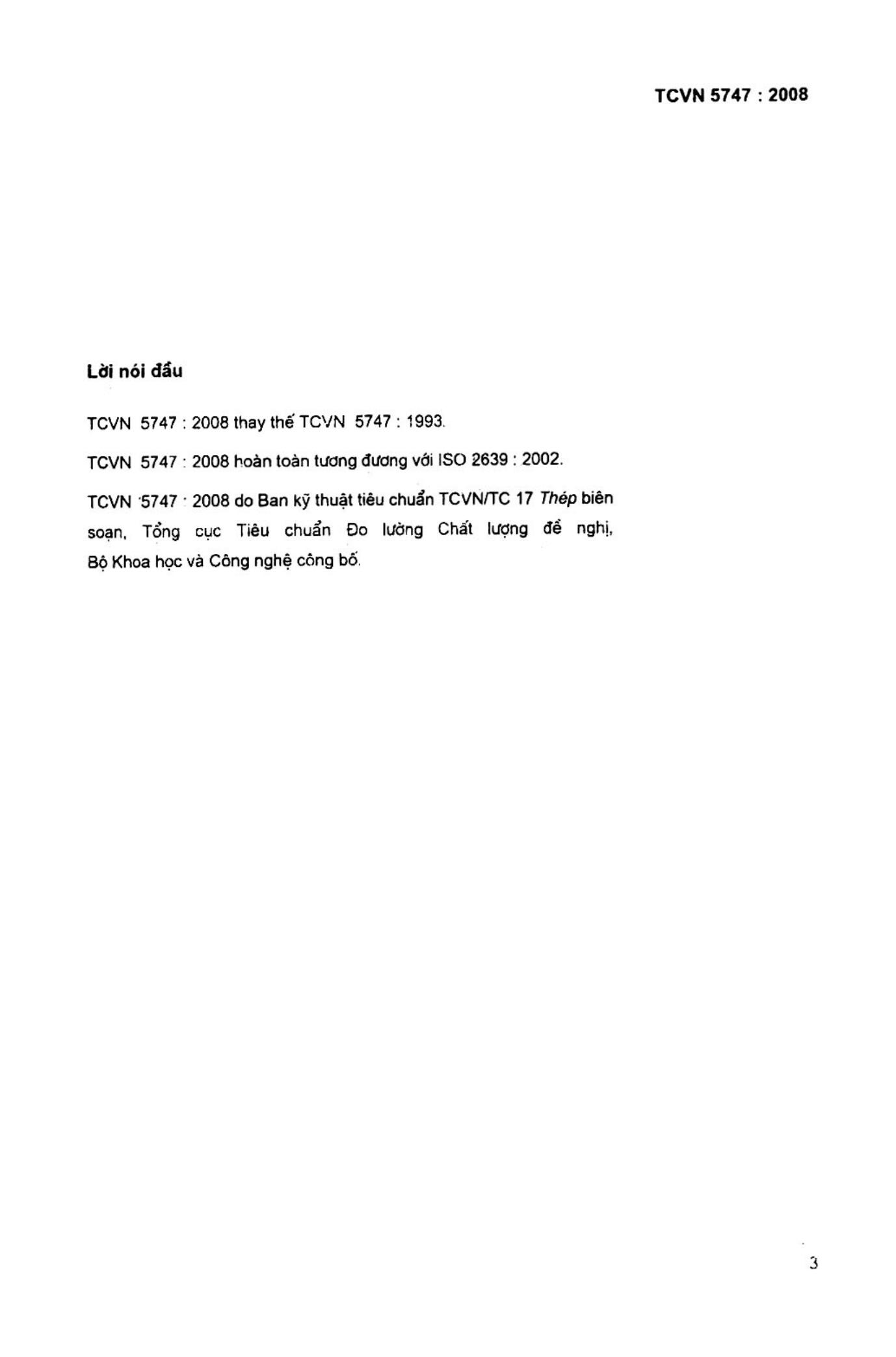 Tiêu chuẩn quốc gia tcvn 5747:2008 (iso 2639 : 2002) về thép - xác định và kiểm tra chiều sâu ...