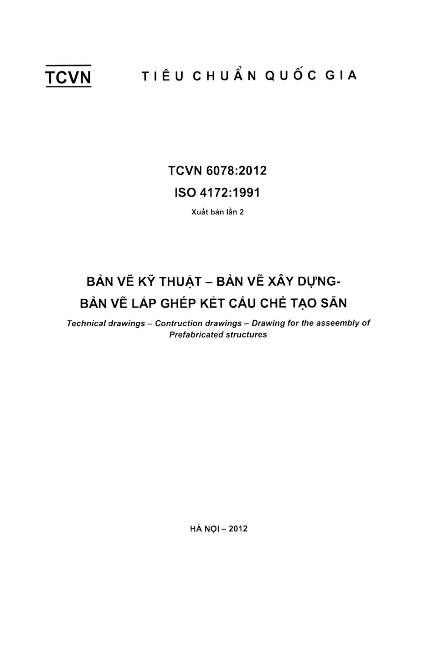 Tiêu chuẩn quốc gia tcvn 6078:2012 (iso 4172:1991) về bản vẽ kỹ thuật - bản vẽ xây dựng - bản vẽ ...