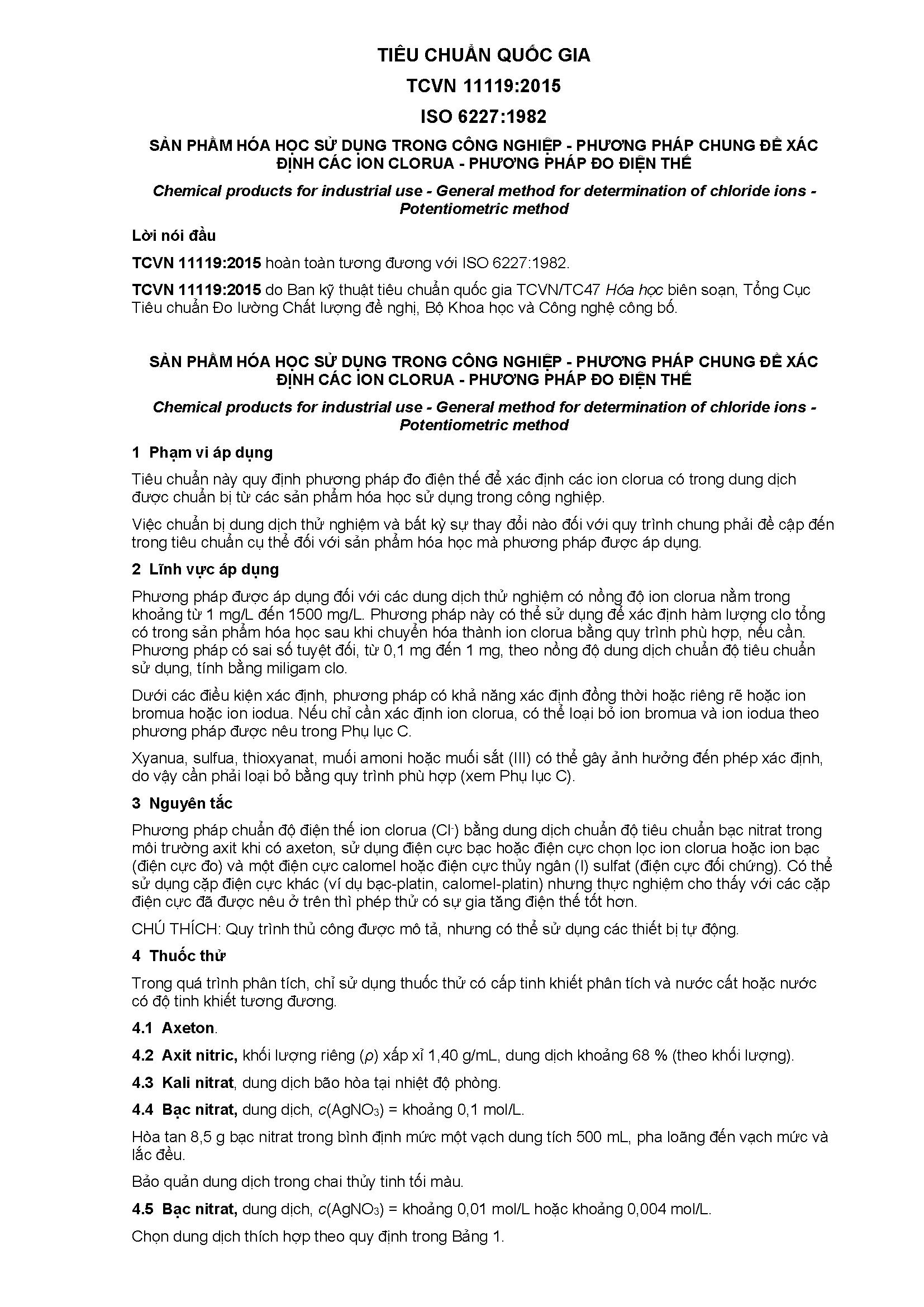 Tiêu chuẩn quốc gia TCVN 11119:2015 (ISO 6227:1982) về Sản phẩm hoá học ...