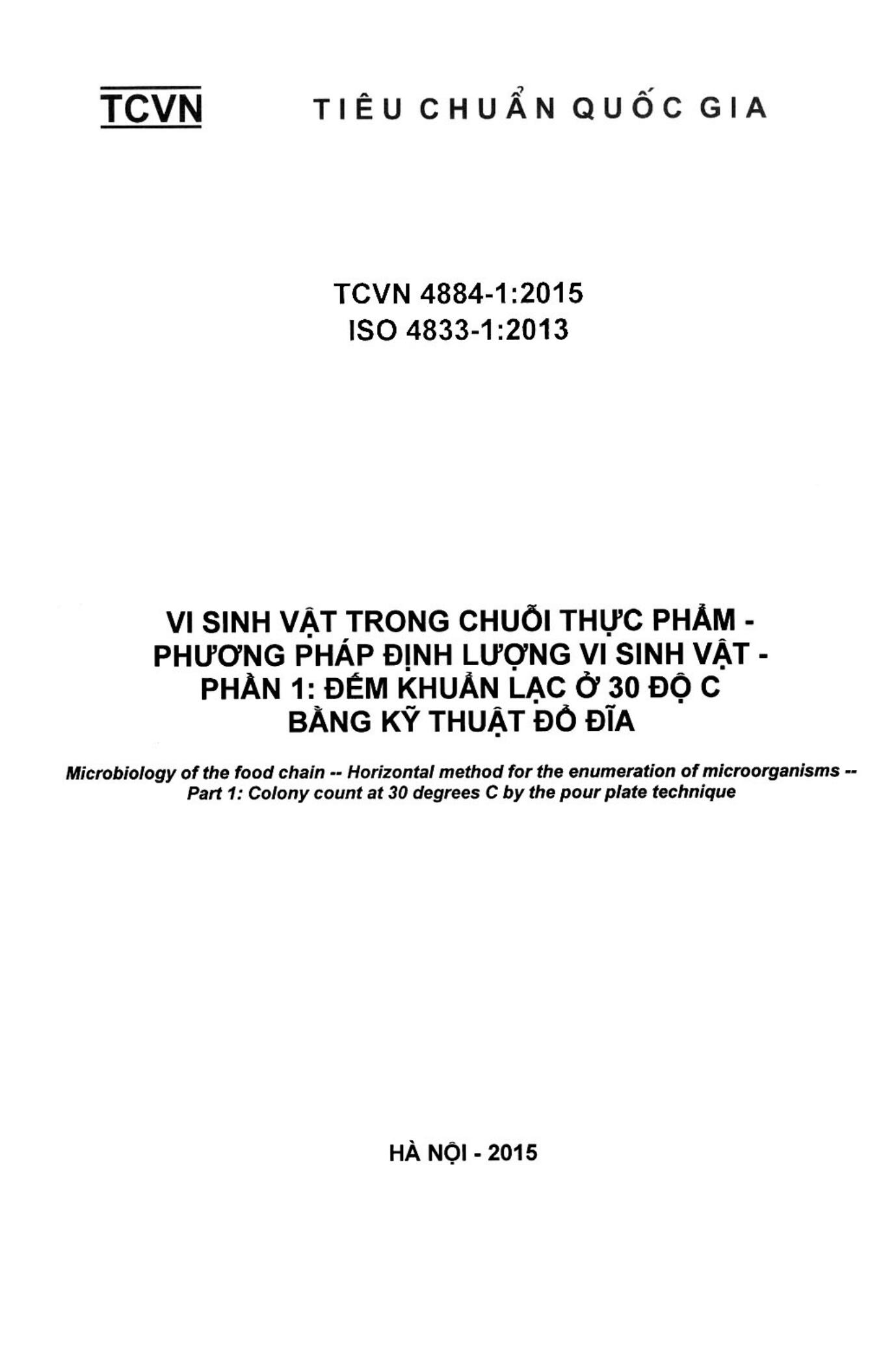 Tiêu chuẩn quốc gia tcvn 4884-1:2015 (iso 4833-1:2013) về vi sinh vật trong chuỗi thực phẩm ...