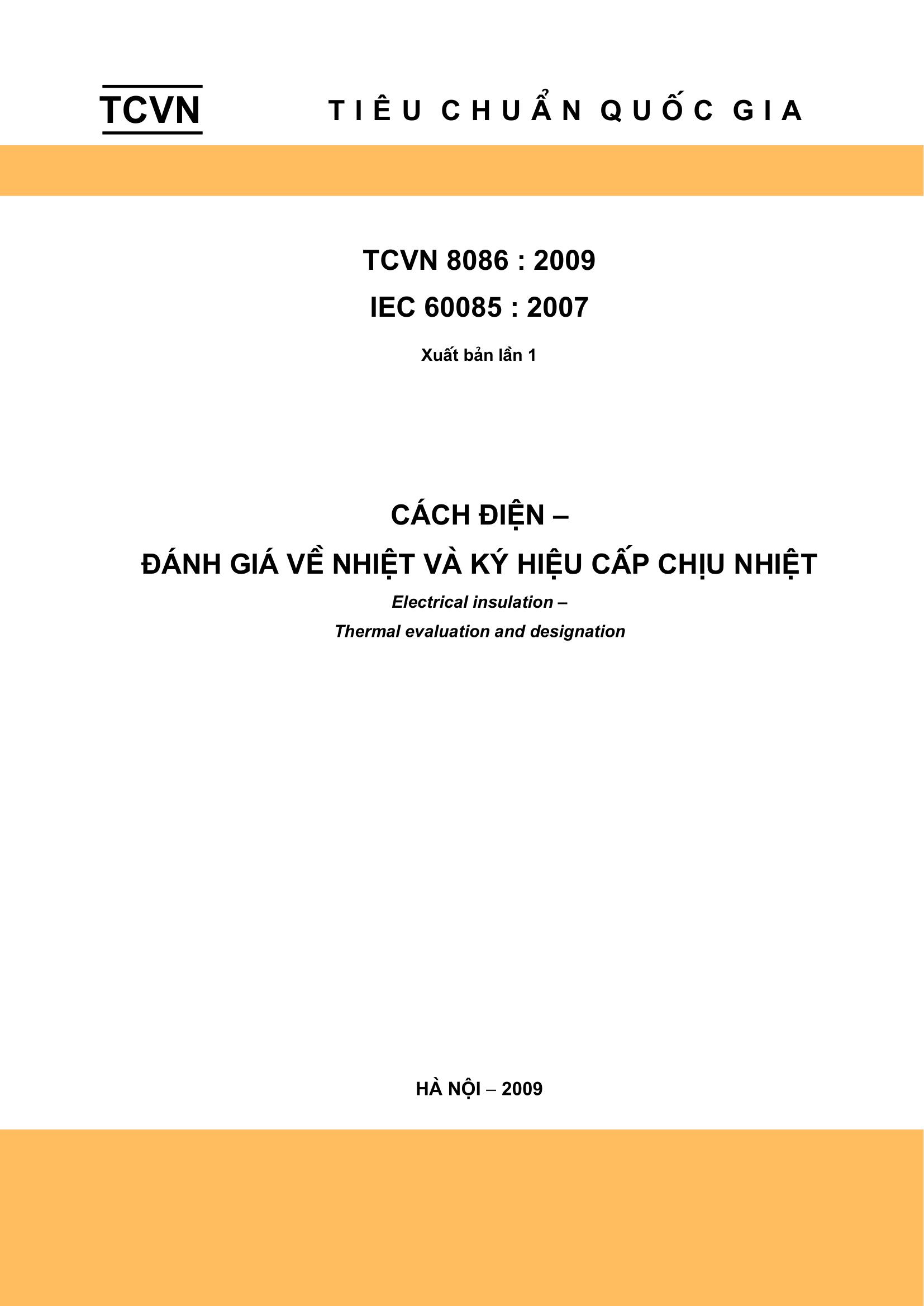 Tiêu chuẩn quốc gia tcvn 8086:2009 (iec 60085 : 2007) về cách điện ...