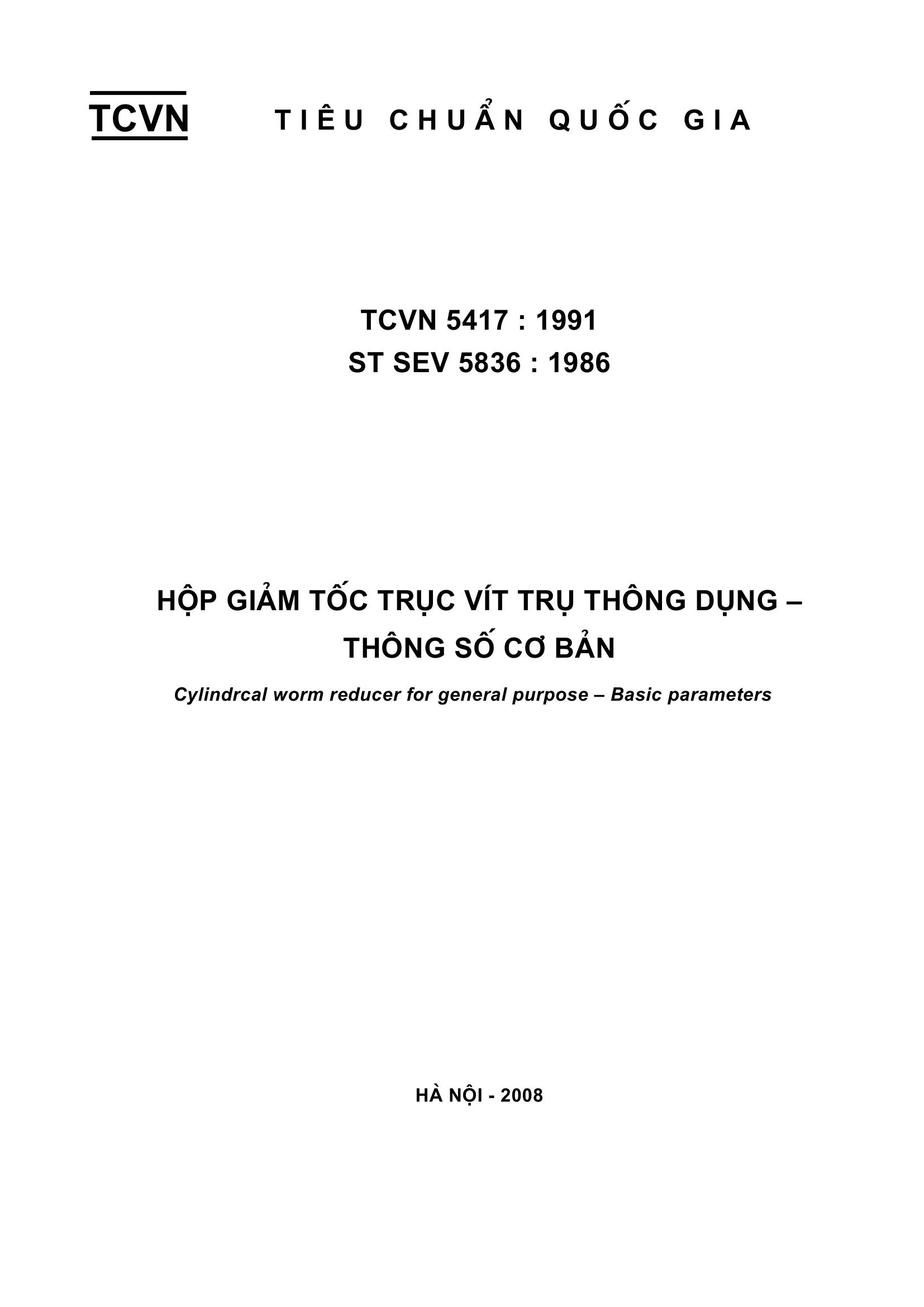 Tiêu chuẩn quốc gia tcvn 5417:1991 (st sev 5836 : 1986) về hộp giảm tốc trục vít trụ thông dụng ...
