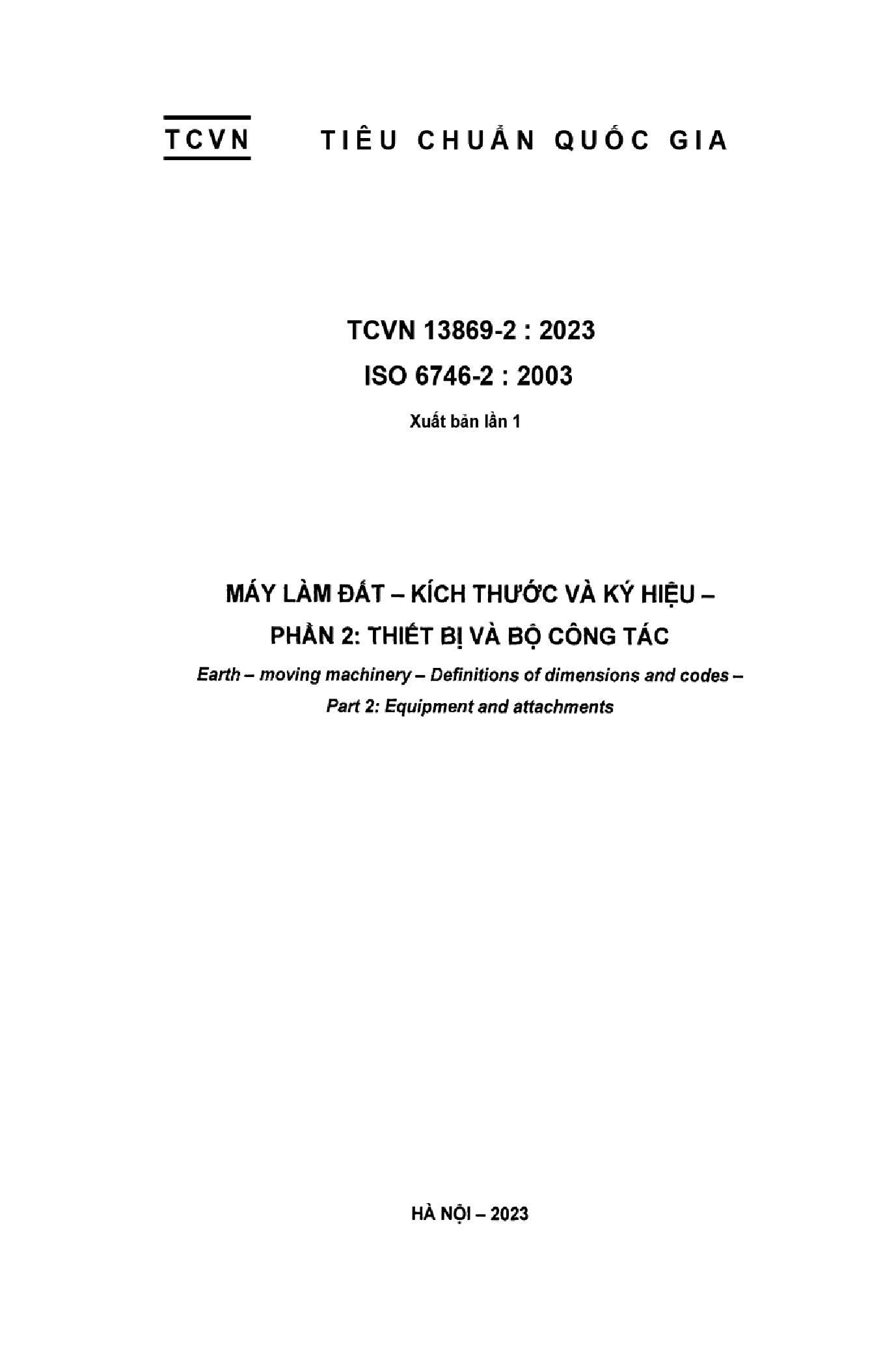 Tiêu chuẩn quốc gia TCVN 13869-2:2023 (ISO 6746-2:2003) về Máy làm đất ...
