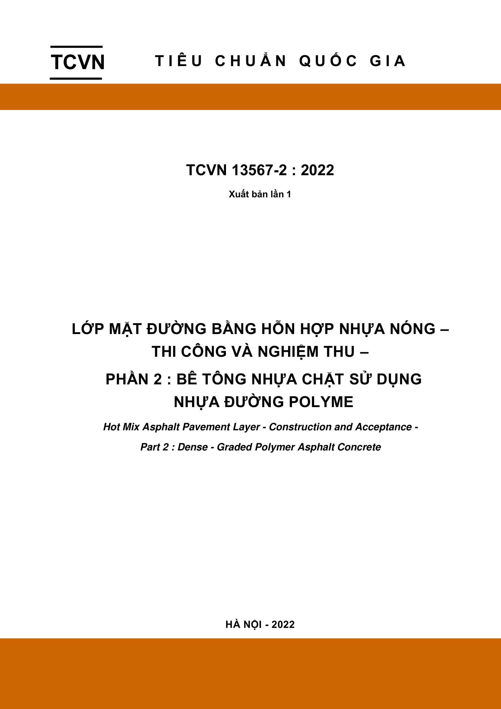 Tiêu chuẩn quốc gia TCVN 13567-2:2022 về Lớp mặt đường bằng hỗn hợp ...
